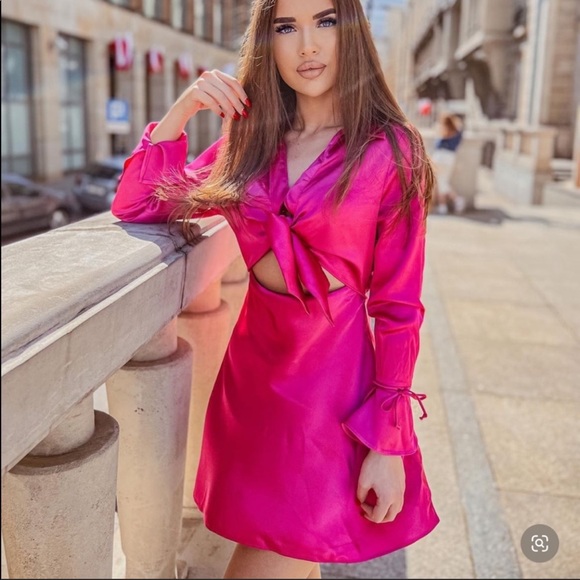 Zara | Dresses | Viral Zara Pink Satin Effect Mini Dress | Poshmark